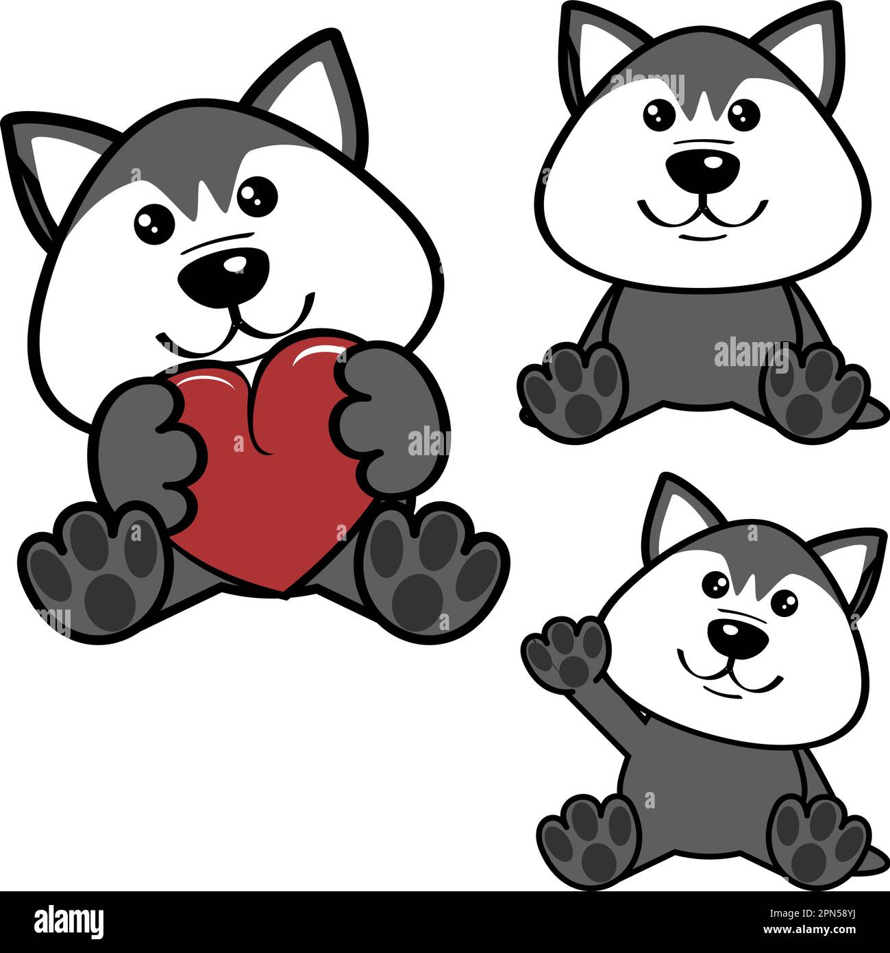 cute little chibi baby husky dog character cartoon sitting pack in ...