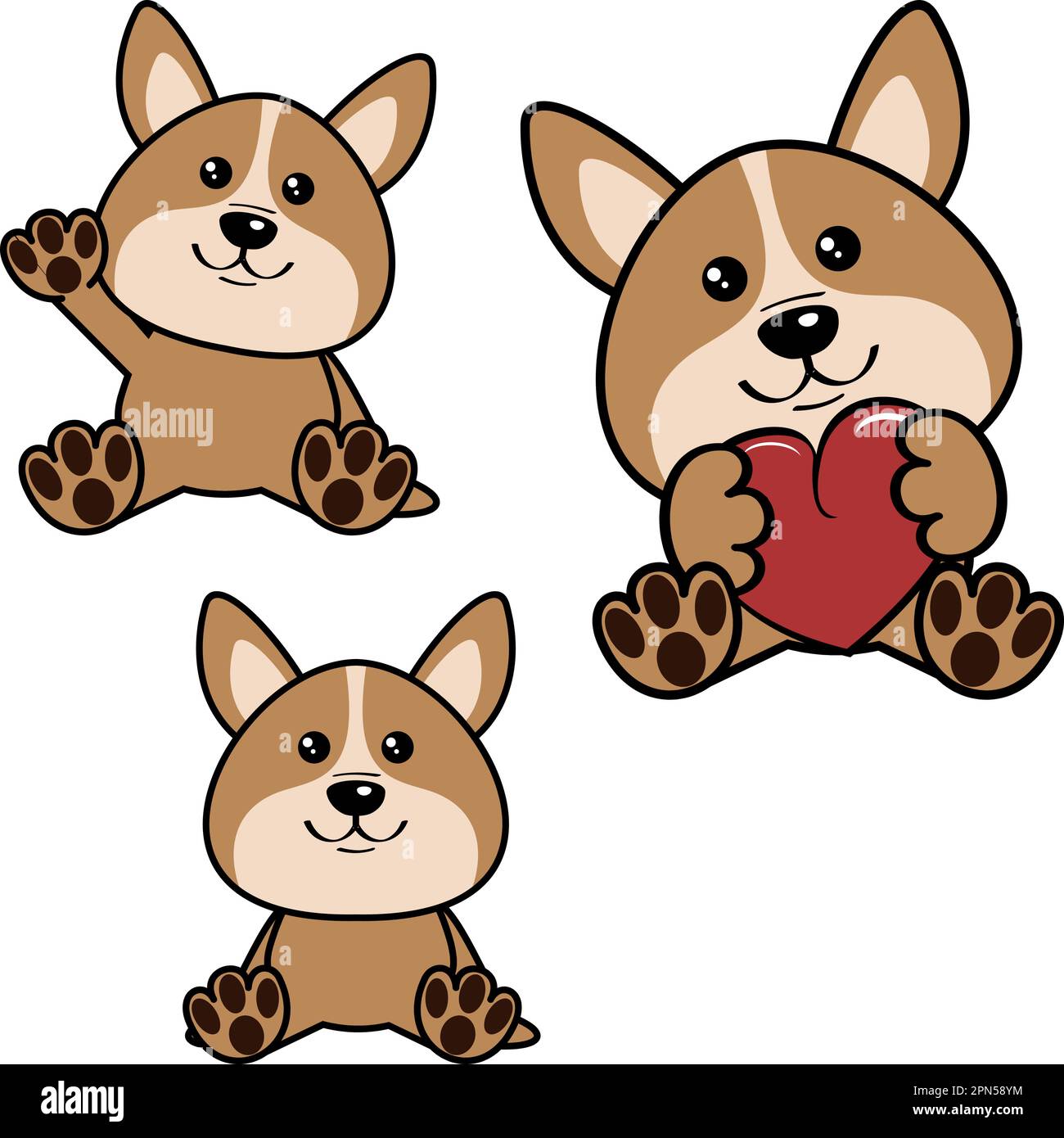 cute little chibi baby corgie character cartoon sitting pack in vector ...