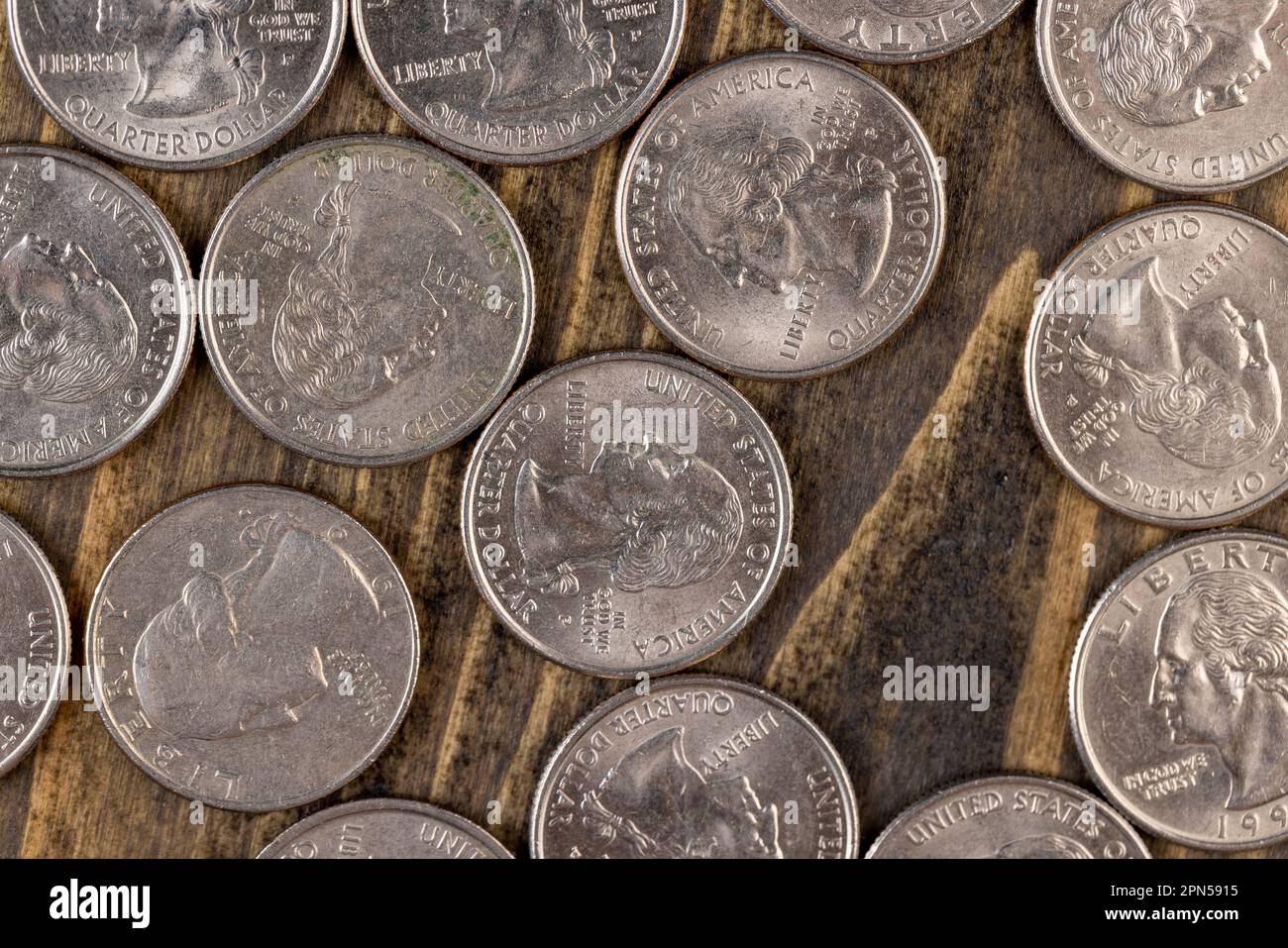old American quarter dollar coins, close-up of old twenty-five cent coins Stock Photo - Alamy