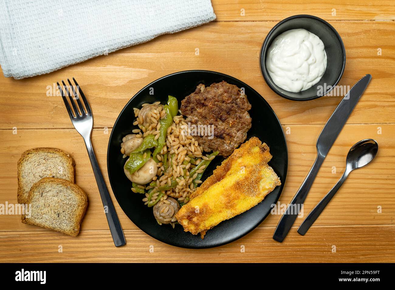 Risoni pasta - Lentil and Chickpea with vegan soy burger, Crispy Fried ...