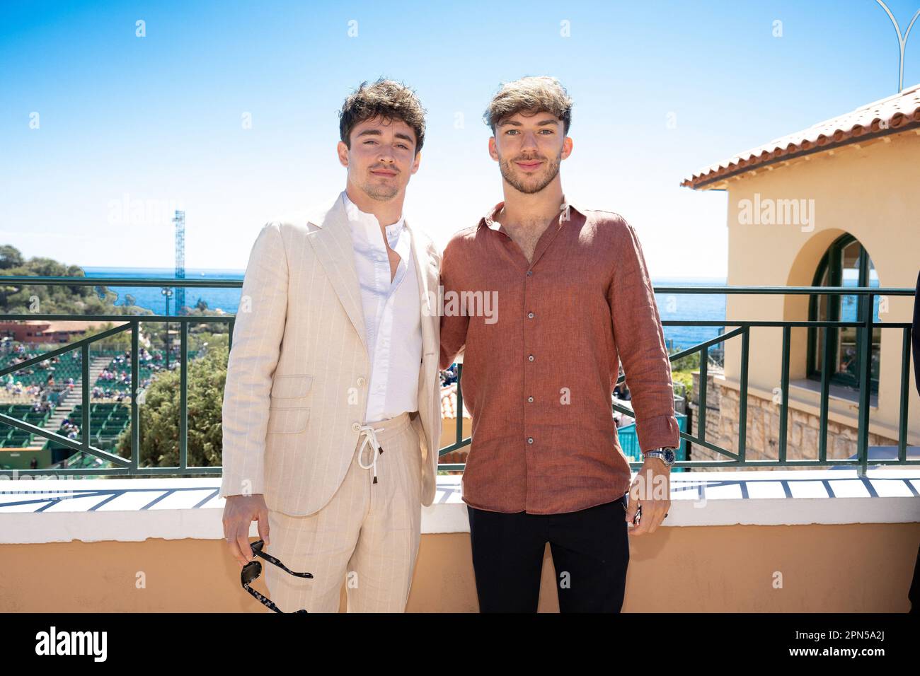 Monte Carlo, Monaco. 16th Apr, 2023. Pierre Gasly and Charles Leclerc ...