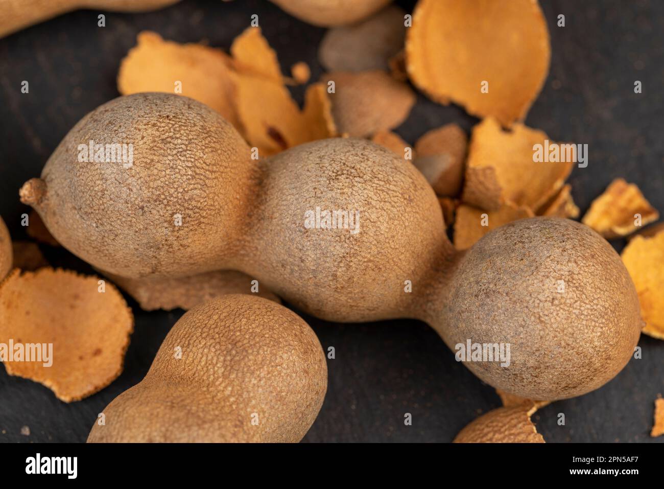 closed long ripe tamarind pods close-up, ready-to-eat whole tamarind ...