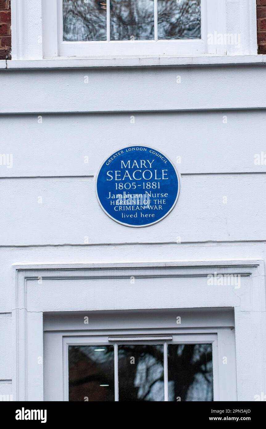 London, UK, 31 March 2023. Mary Seacole blue plaque erected in 2007 by ...