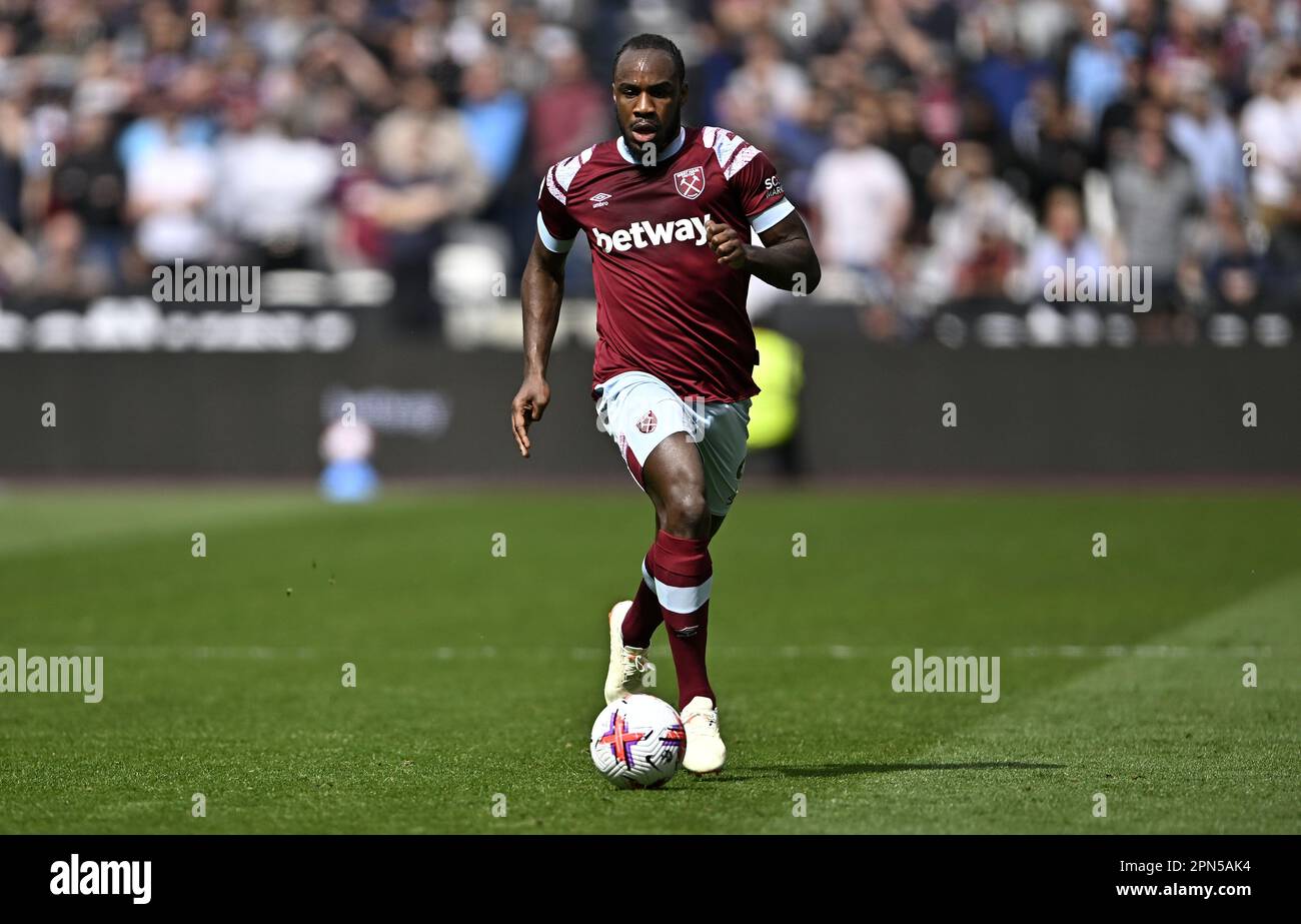 London, UK. 16th Apr, 2023. Michail Antonio (West Ham) during the West ...