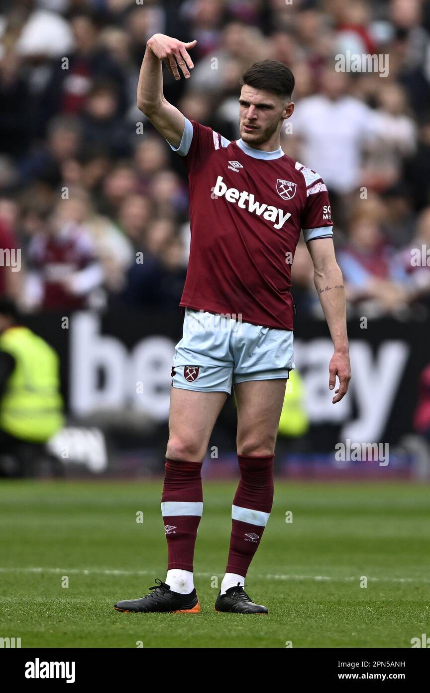 London, UK. 16th Apr, 2023. Declan Rice (West Ham) during the West Ham ...