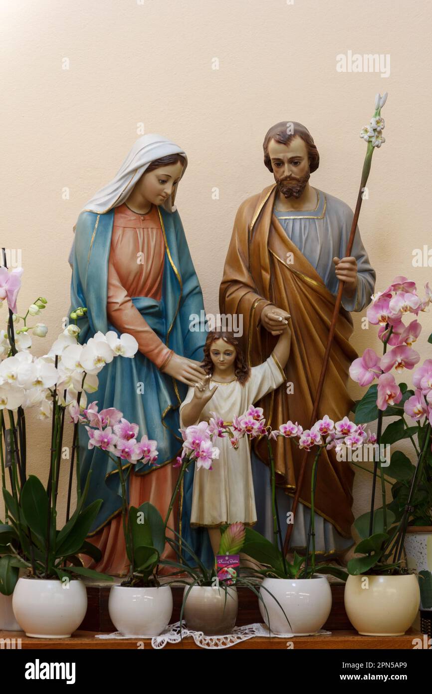 The statue of the Holy Family - Jesus, Mary and Joseph in the Adoration ...