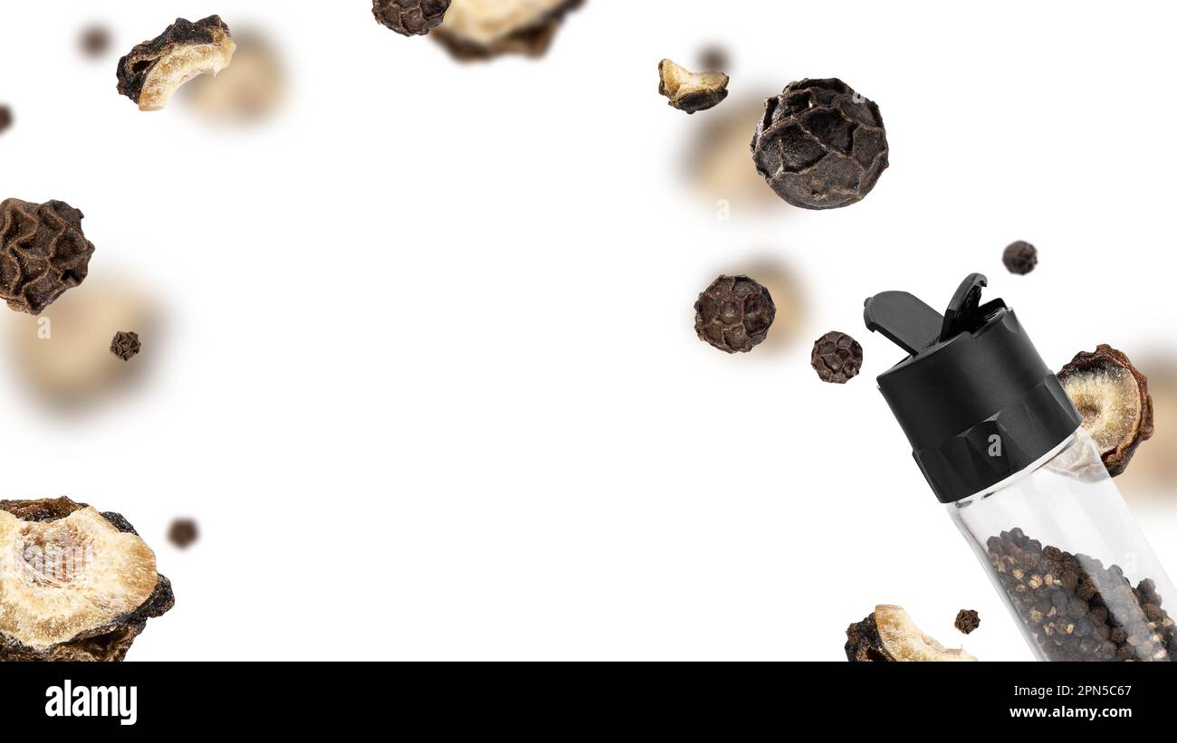 Levitation Spice Jar and Close-up organic peppercorn, whole and sliced ...