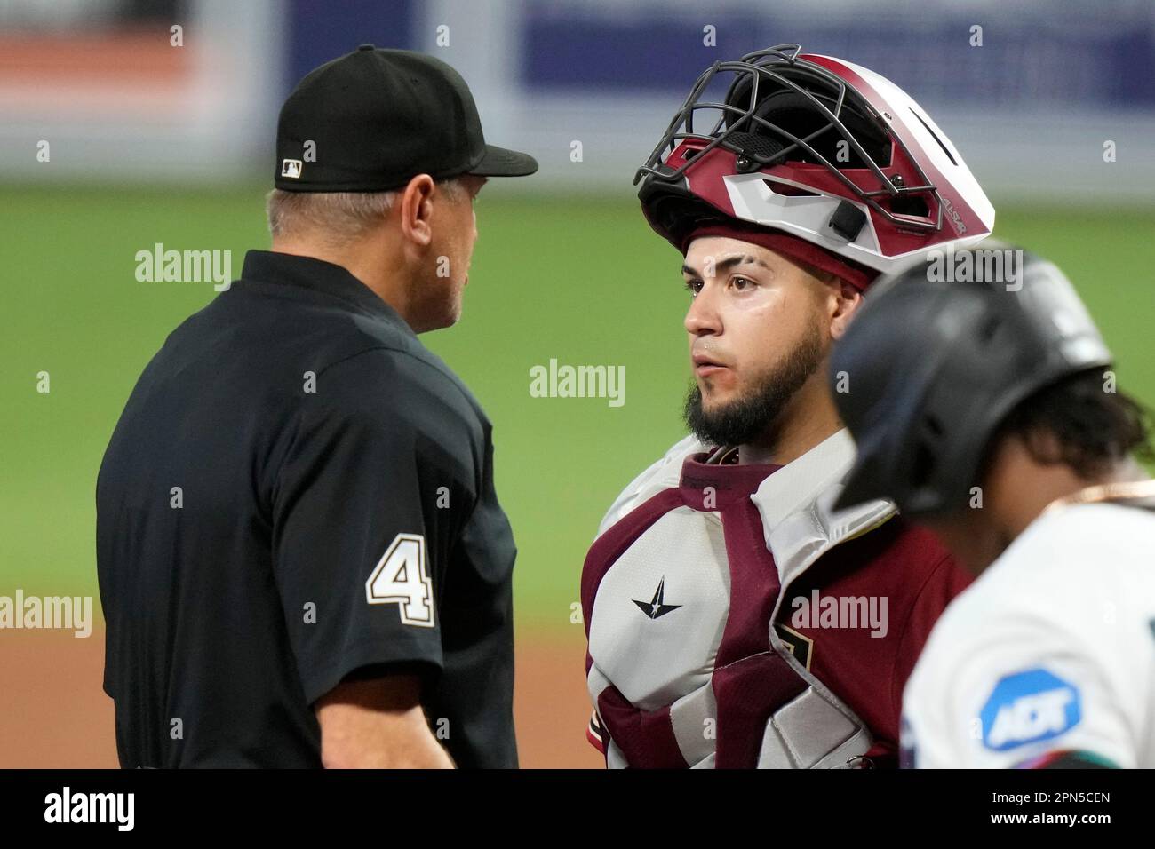Home plate umpire Chad Fairchild talks with Arizona Diamondbacks ...