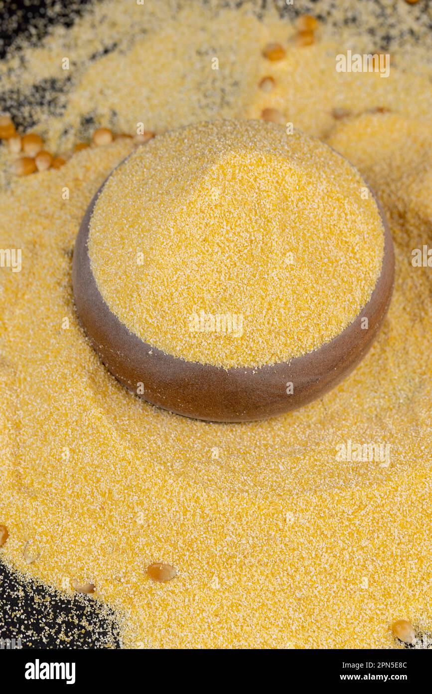 yellow corn grain flour for cooking polenta porridge, dry yellow ...