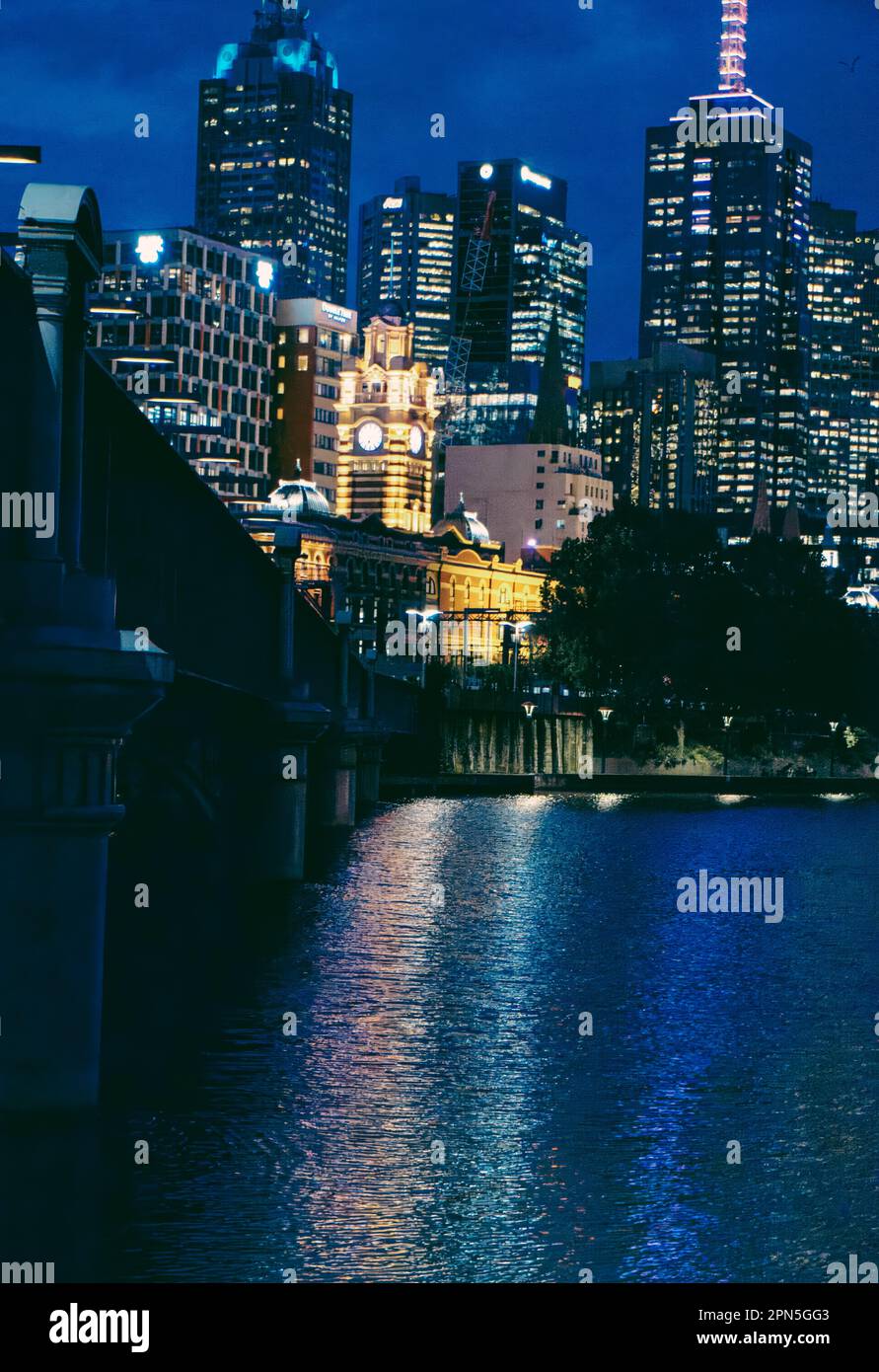 Melbourne Nightscape Taken At Night Along The Yarra River Stock Photo ...