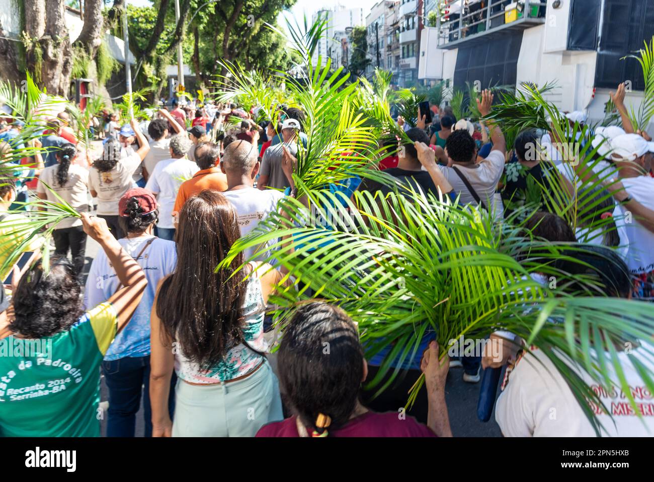 Salvador, Bahia, Brazil - Abril 02, 2023: Catholic worshipers wave palm ...