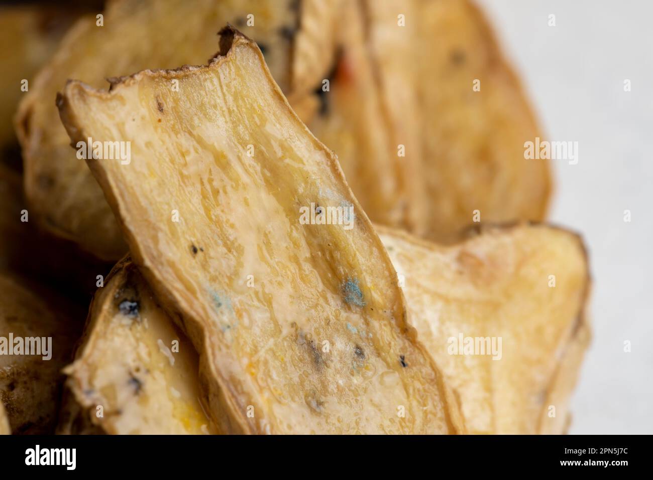 Spoiled and covered with mold sliced ginger, spices spoiled food ...