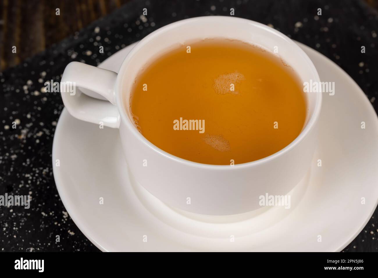 Brewed with hot water tea leaves of green tea, green tea during cooking ...