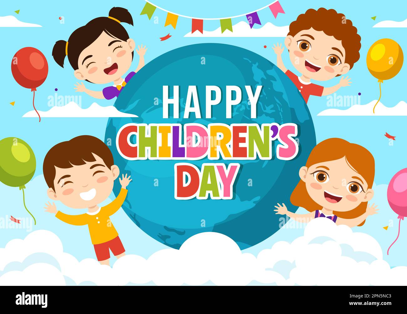 Happy Children Day Vector Illustration with Boy and Girl Kids in Toys ...