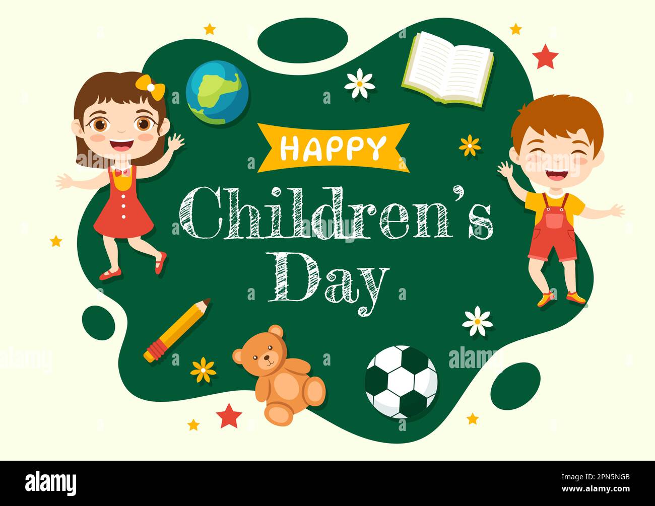 Happy Children Day Vector Illustration with Boy and Girl Kids in Toys ...