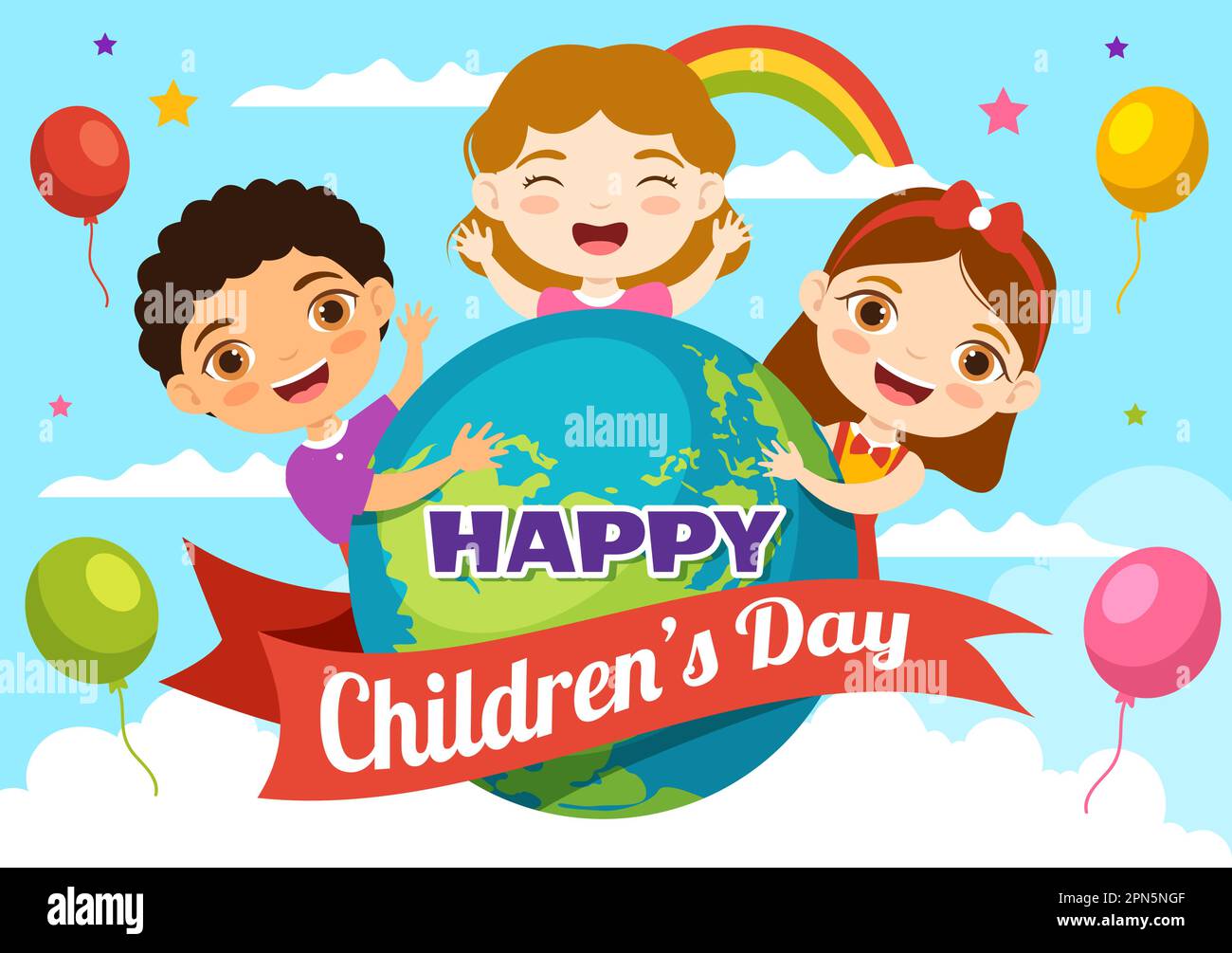 Happy Children Day Vector Illustration with Boy and Girl Kids in Toys ...