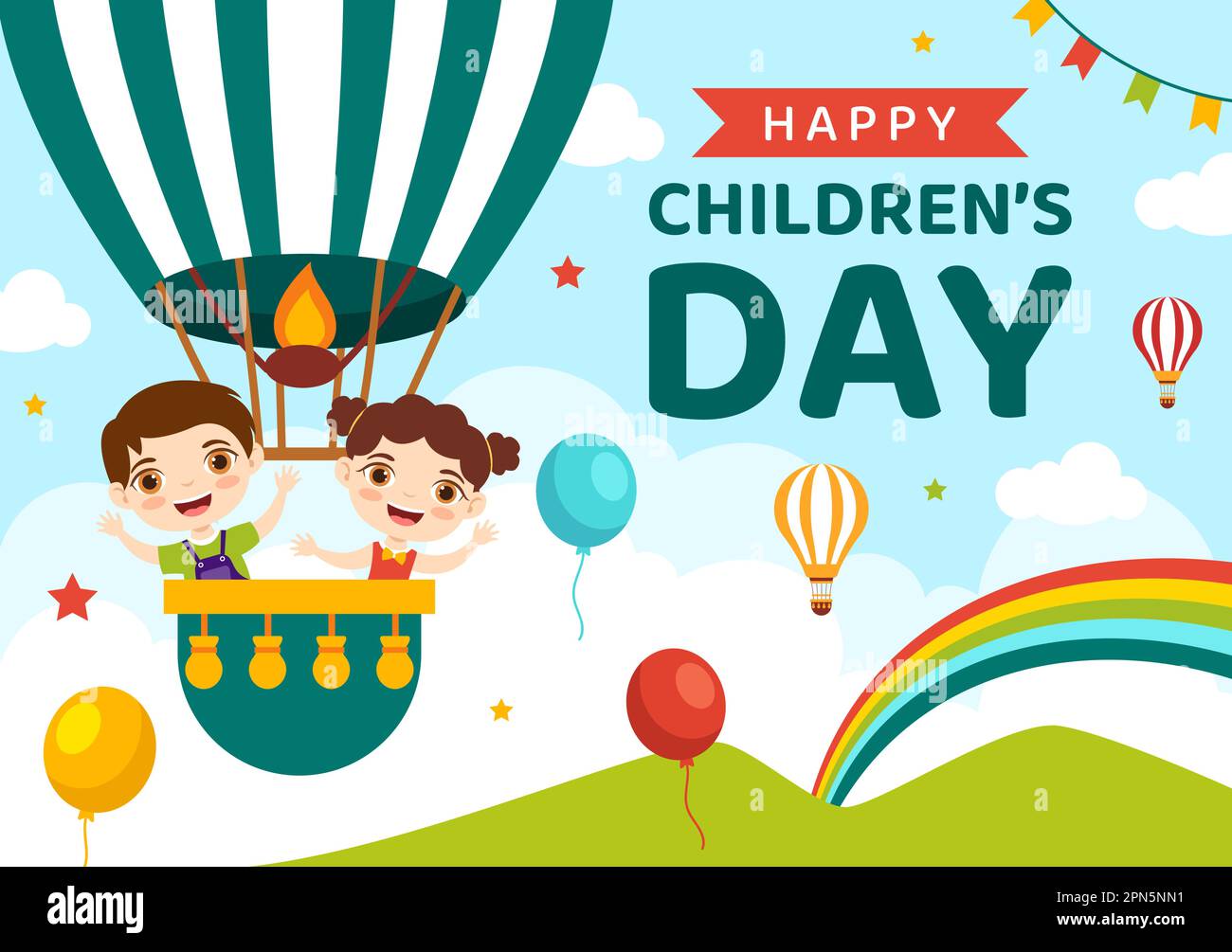 Happy Children Day Vector Illustration with Boy and Girl Kids in Toys ...
