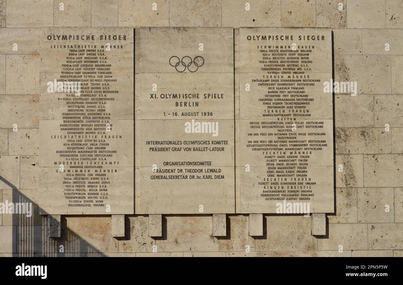 Memorial plaque, Marathon Gate, Olympic Stadium, Charlottenburg, Berlin ...