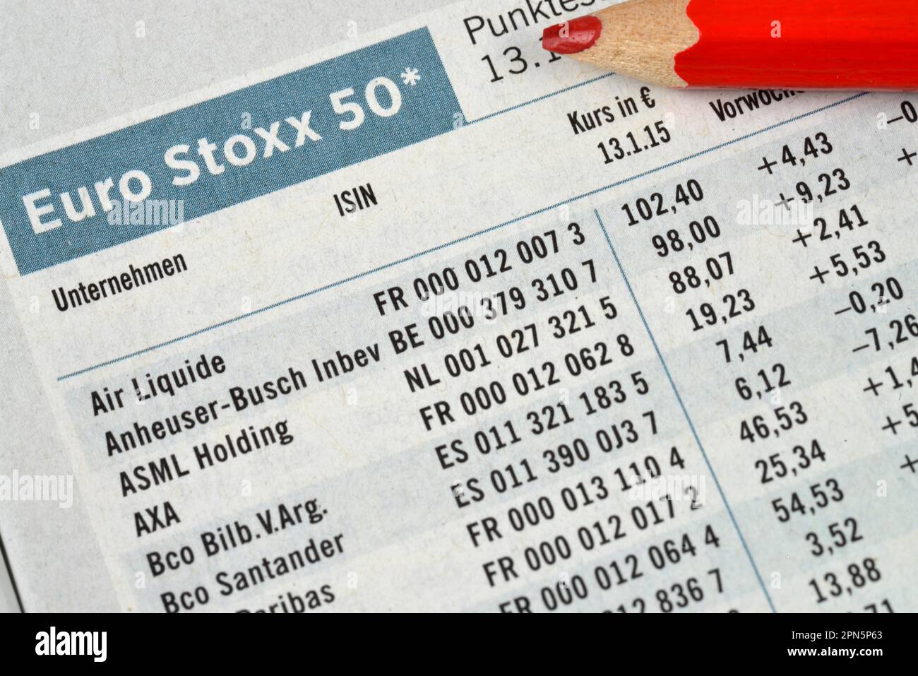 Newspaper, stock market section, stock market, euro Stoxx 50 Stock ...