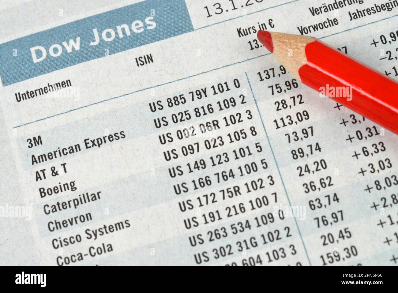 Newspaper, Stock Exchange Section, Dow Jones Stock Photo - Alamy
