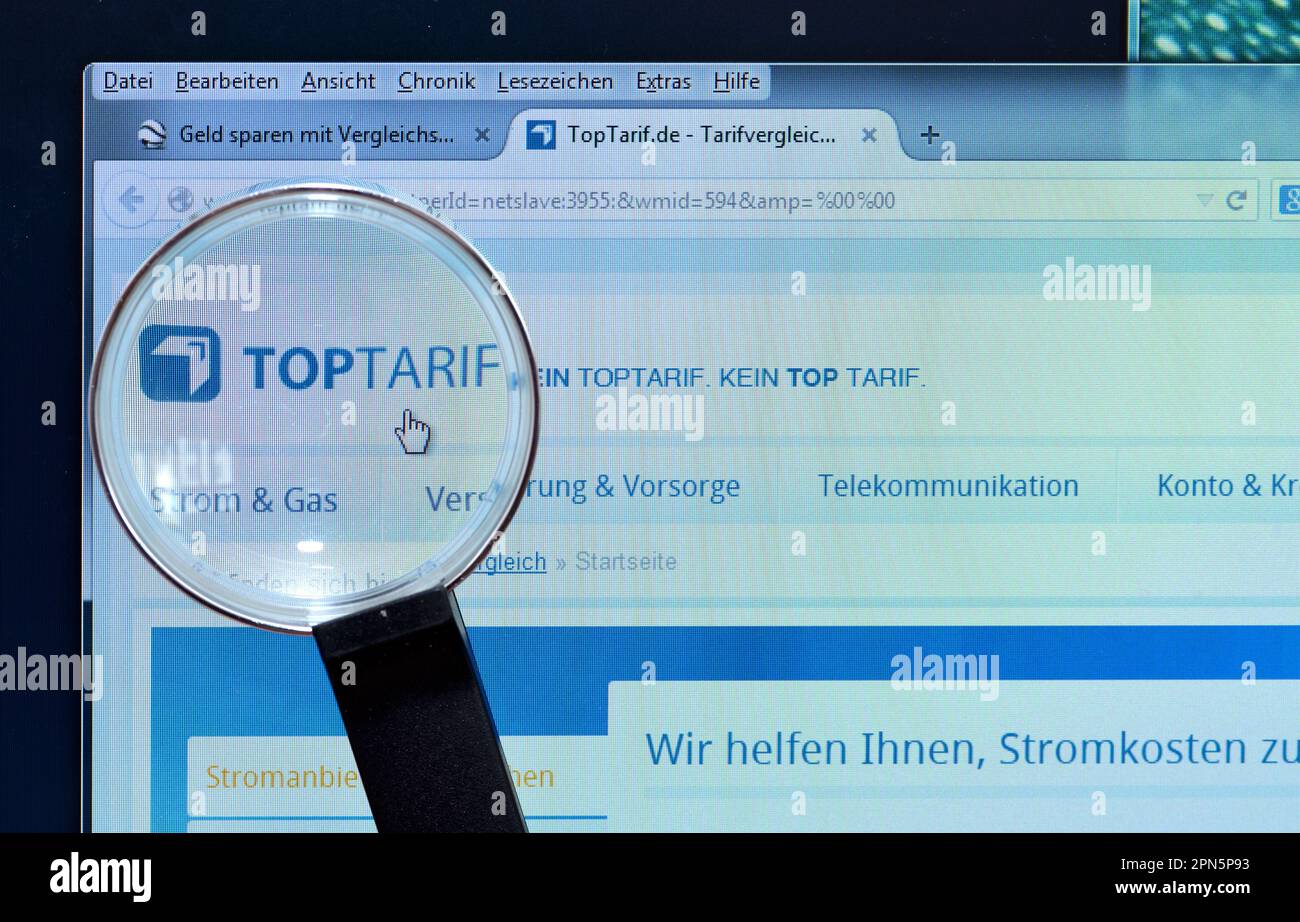 Screen, internet, magnifying glass, comparison portal, toptarif.de ... Screen, internet, magnifying glass, comparison portal, toptarif.de ...