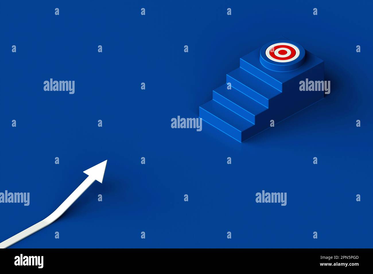White arrow pointing up stair with target sign at the top. business way ...