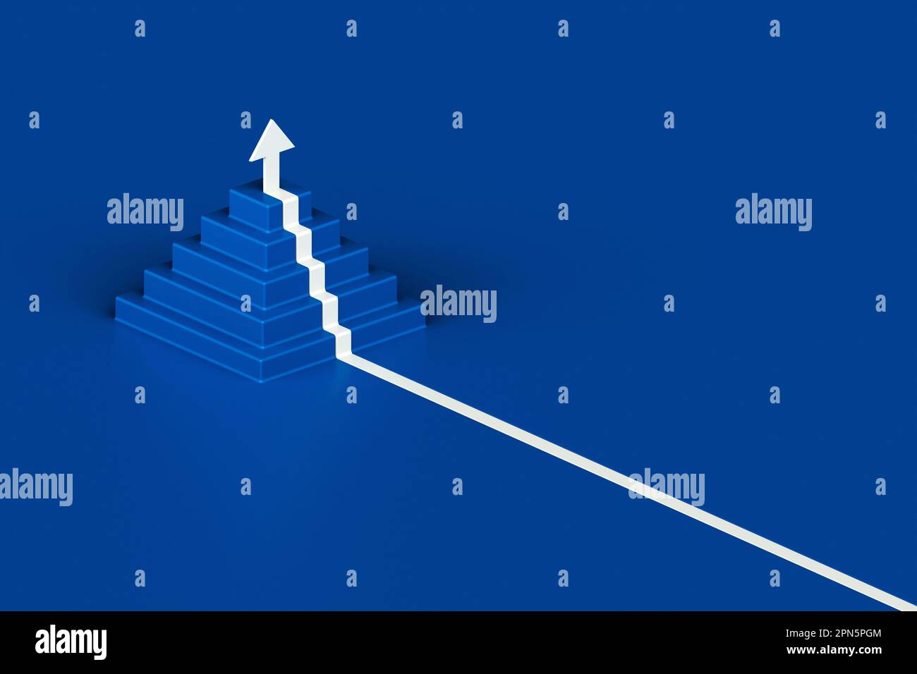 White arrow following the stairs of growth on blue background, 3D arrow ...