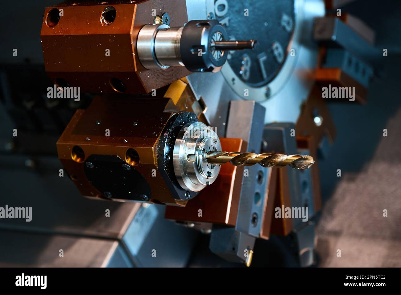 Capstan turret with drills of lathe machine at factory Stock Photo - Alamy