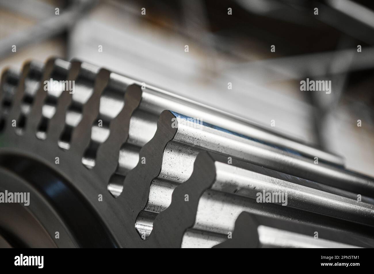 Steam turbine shaft with fir-tree blade fastening at plant Stock Photo ...