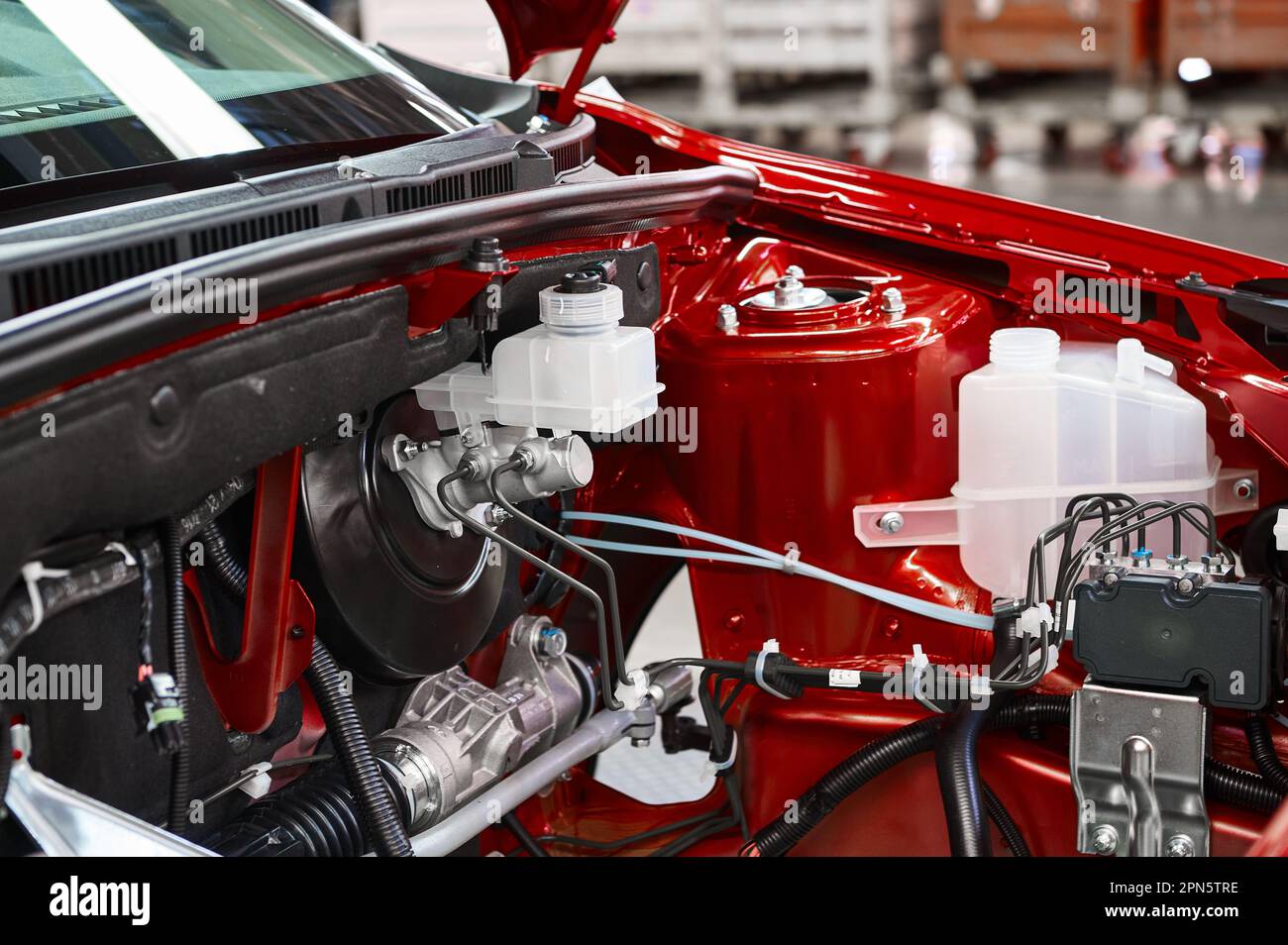 Open car engine section with vacuum assisted brakes Stock Photo - Alamy