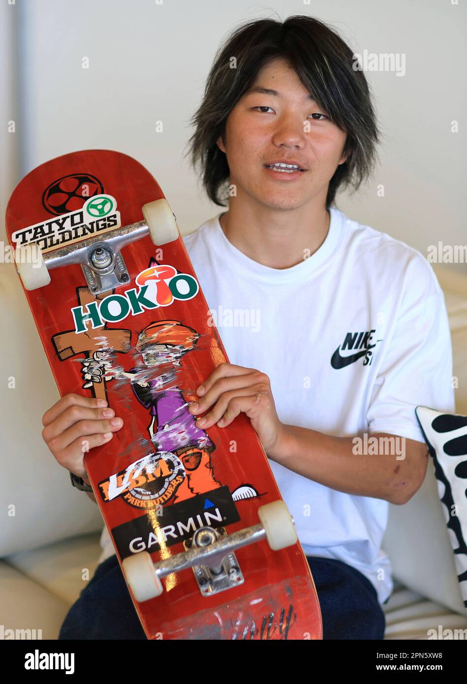 YURO NAGAHARA, Japanese skateboard athlete, poses for photo during an ...