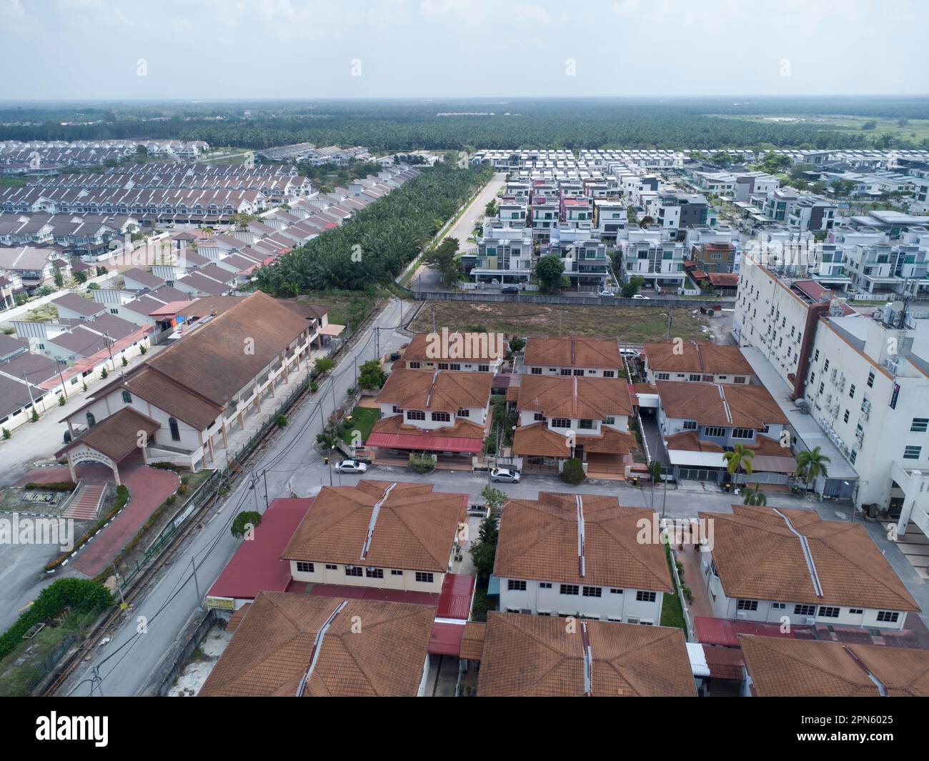 daytime aerial scene of the houses or concrete building at the suburb ...