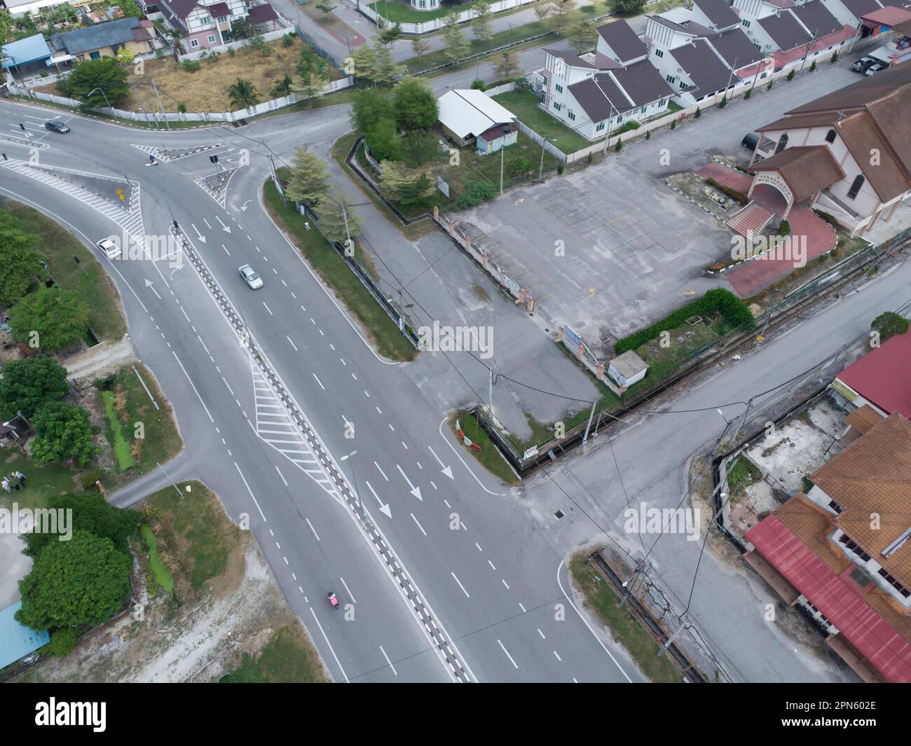 daytime aerial scene of the houses or concrete building at the suburb ...