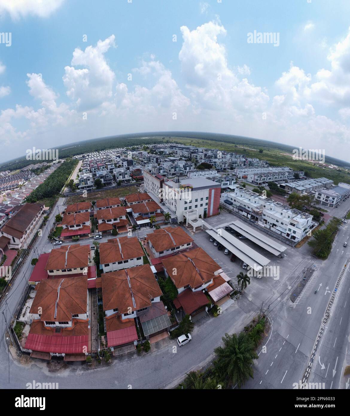 daytime aerial scene of the houses or concrete building at the suburb ...