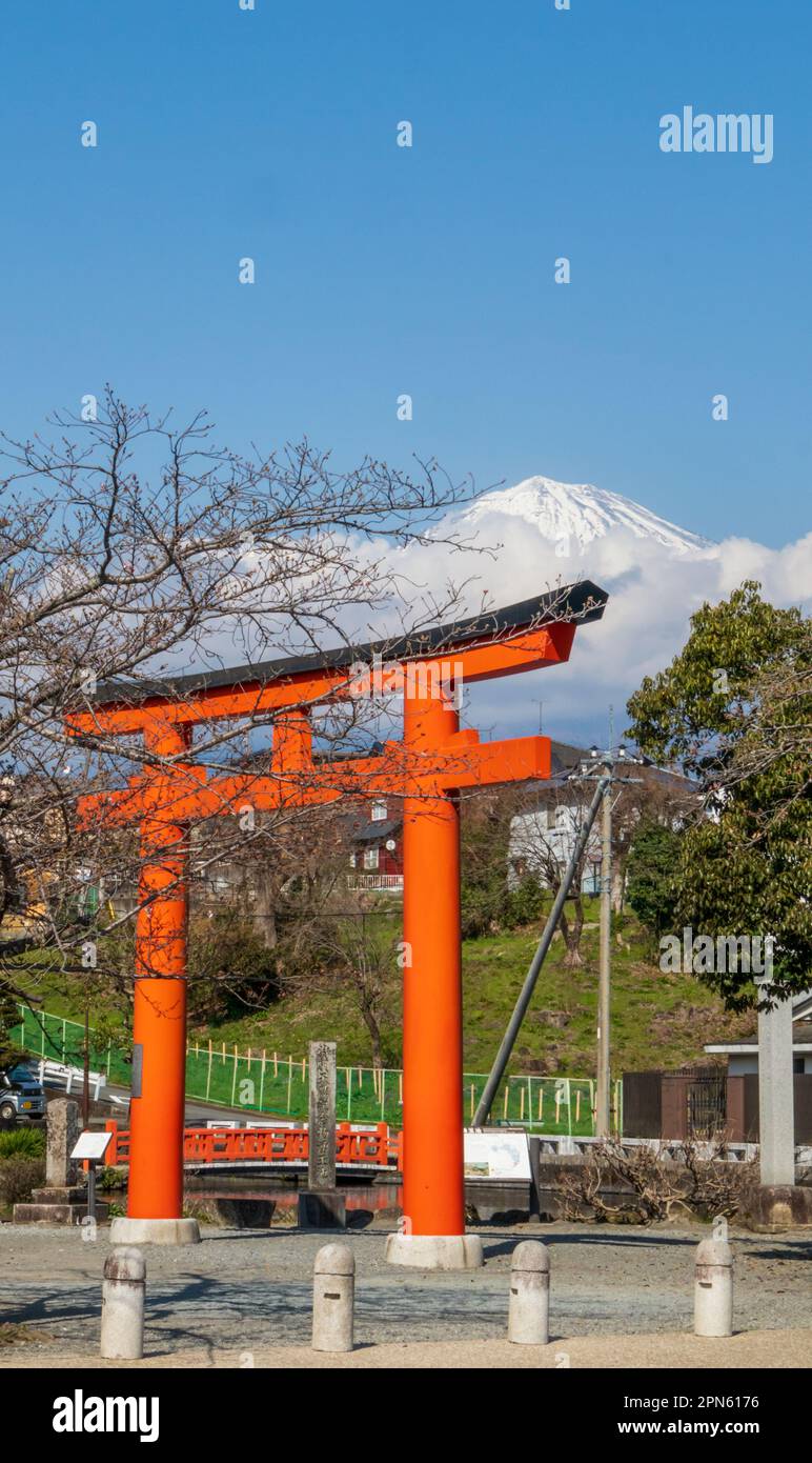 Fujinomiya-city, Japan - March 22, 2023: View of clouded Mount Fuji and ...