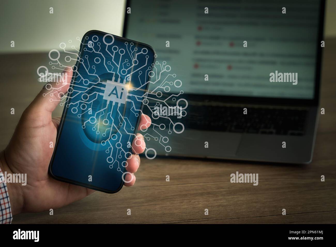 Artificial Intelligence (AI) Businessman hand working computer big data ...