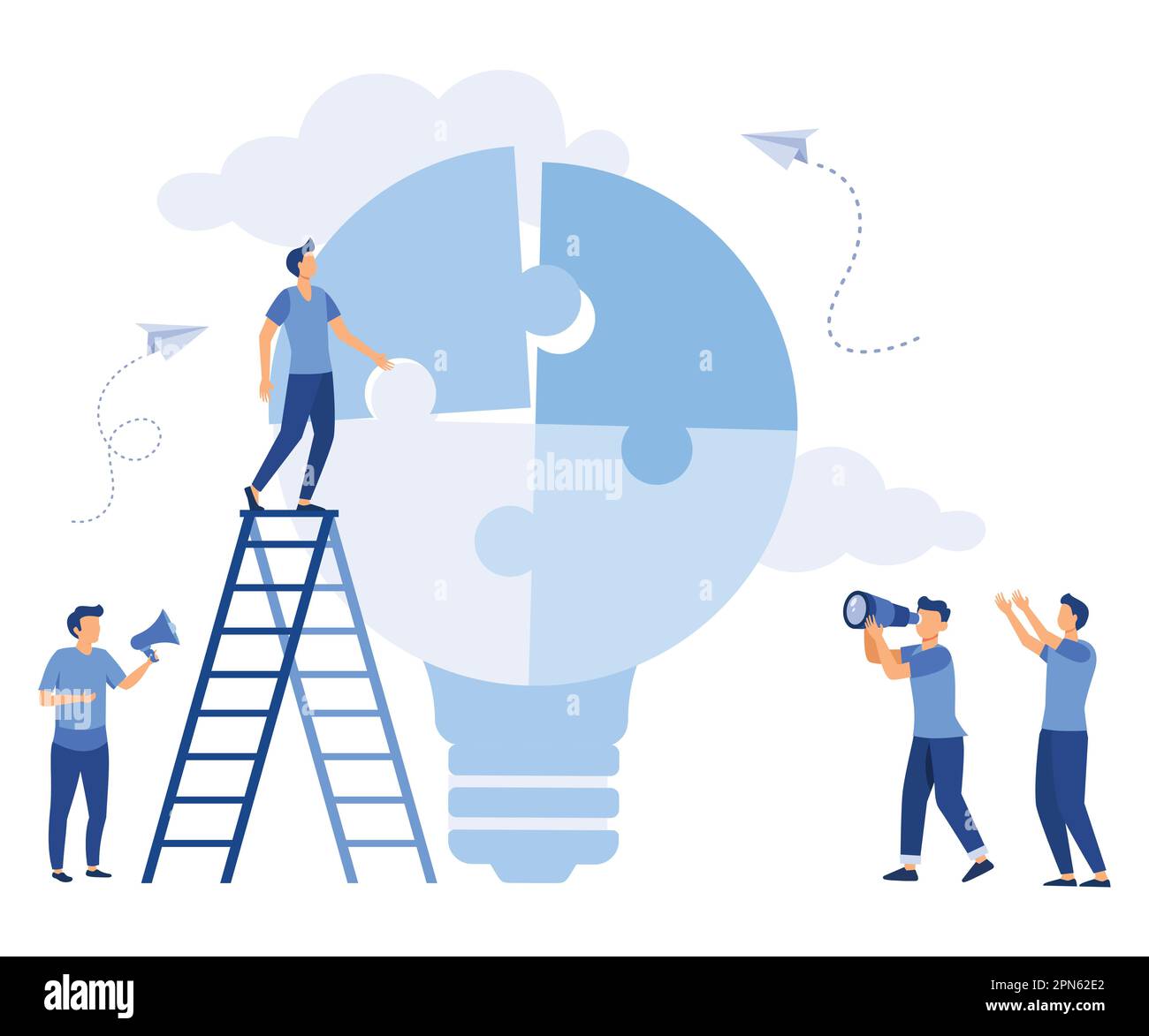 people with lightbulb puzzle, business concept. Team metaphor. people ...