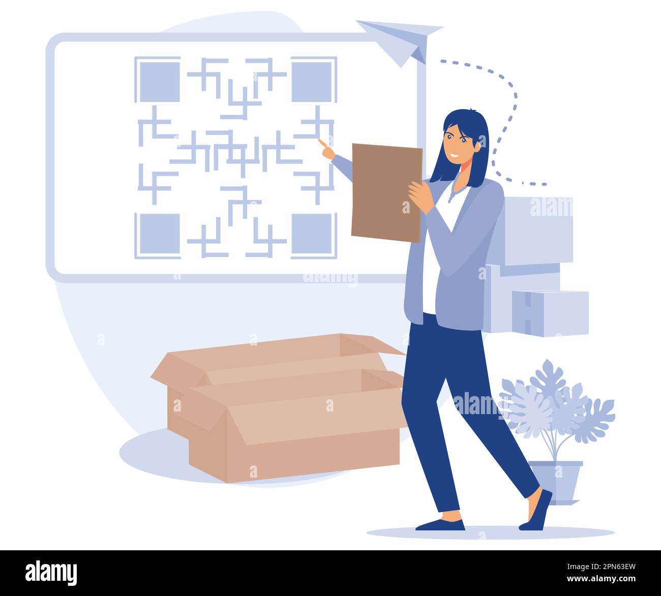 Warehouse modern technology concept, QR code, automated operations ...