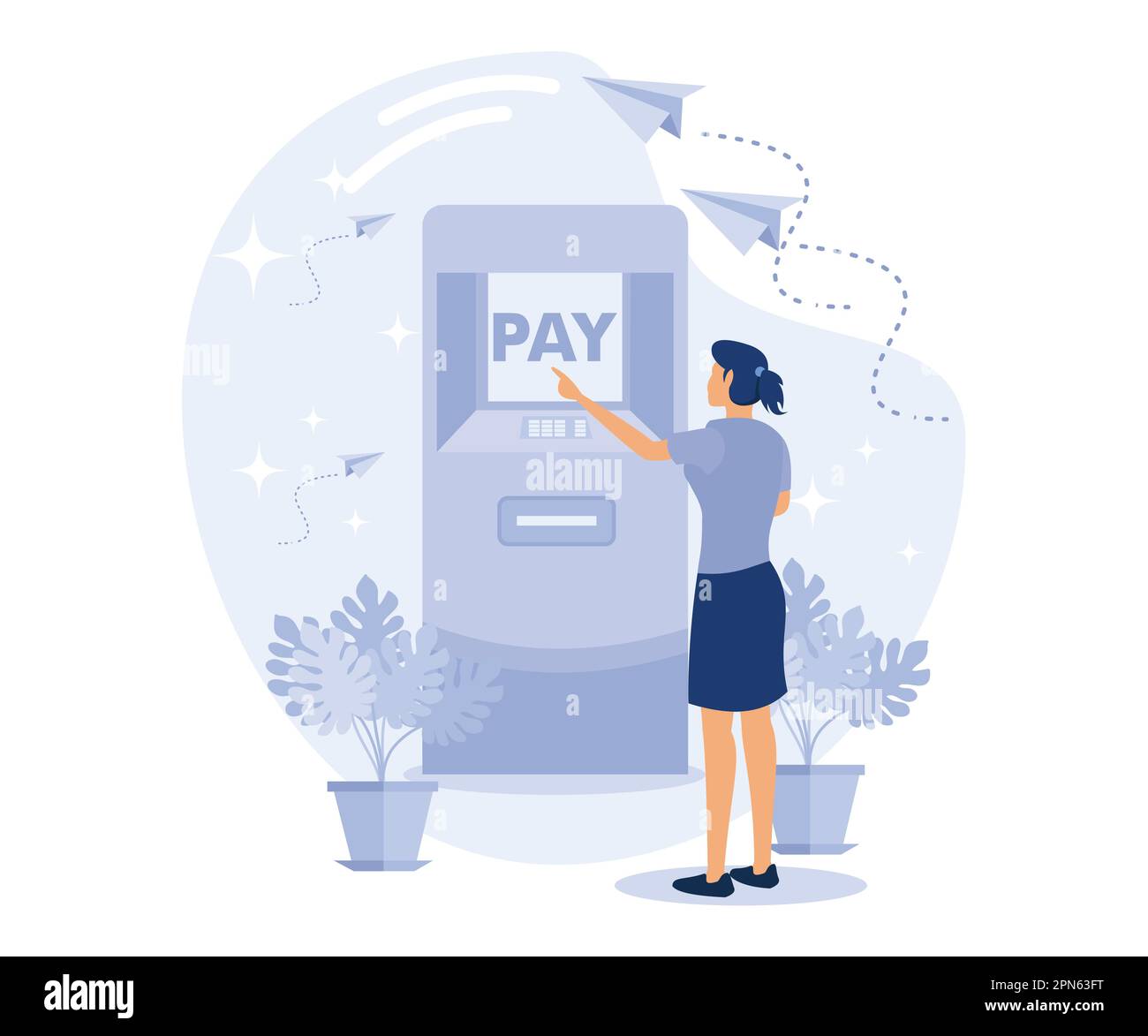 Brick and mortar bank concept, self-service terminal, bill payments ...