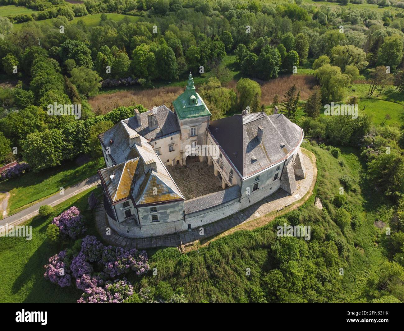 Castles of Western Ukraine. Aerial view of the Olesky Castle. Very ...