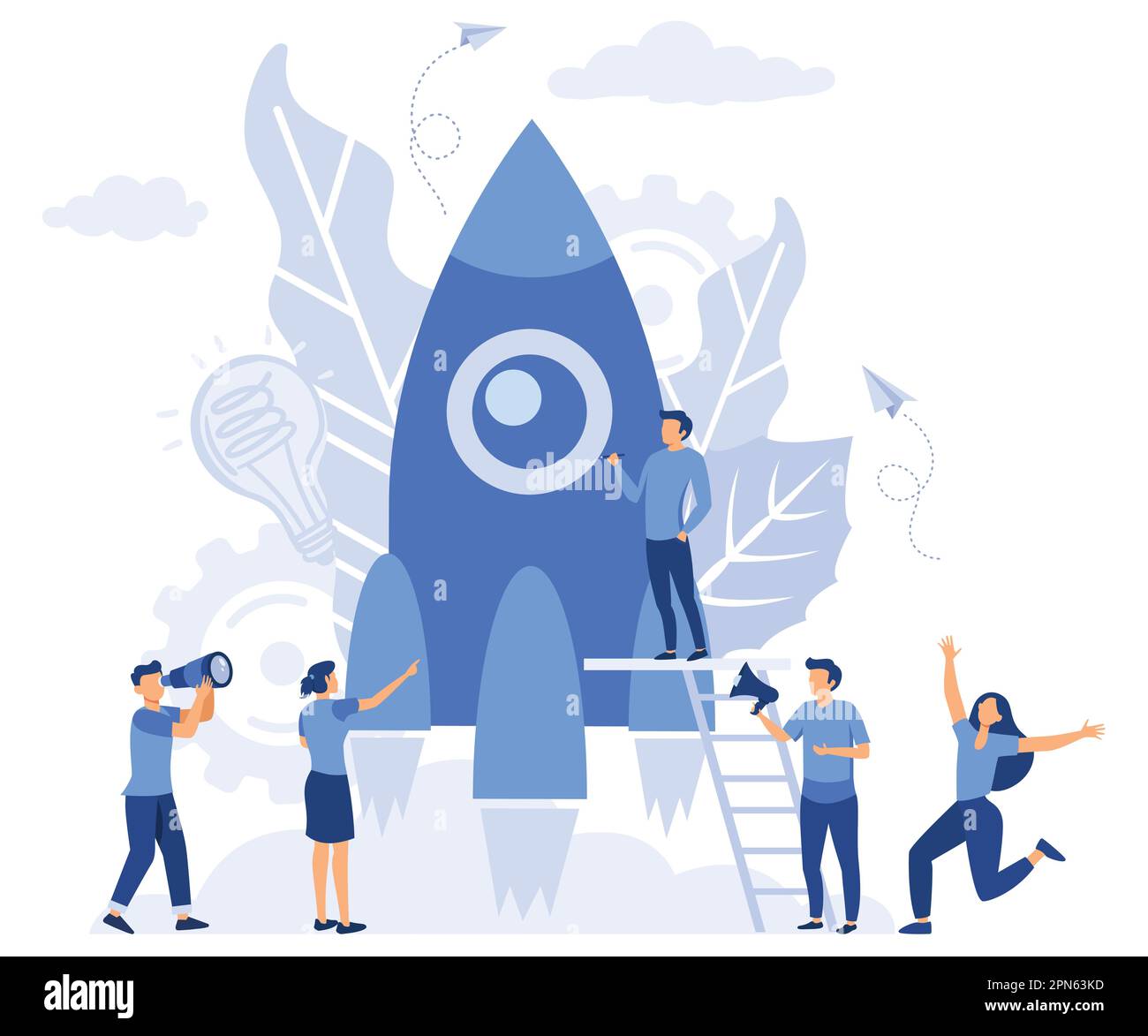 people are building a spaceship rocket. cohesive teamwork in the ...