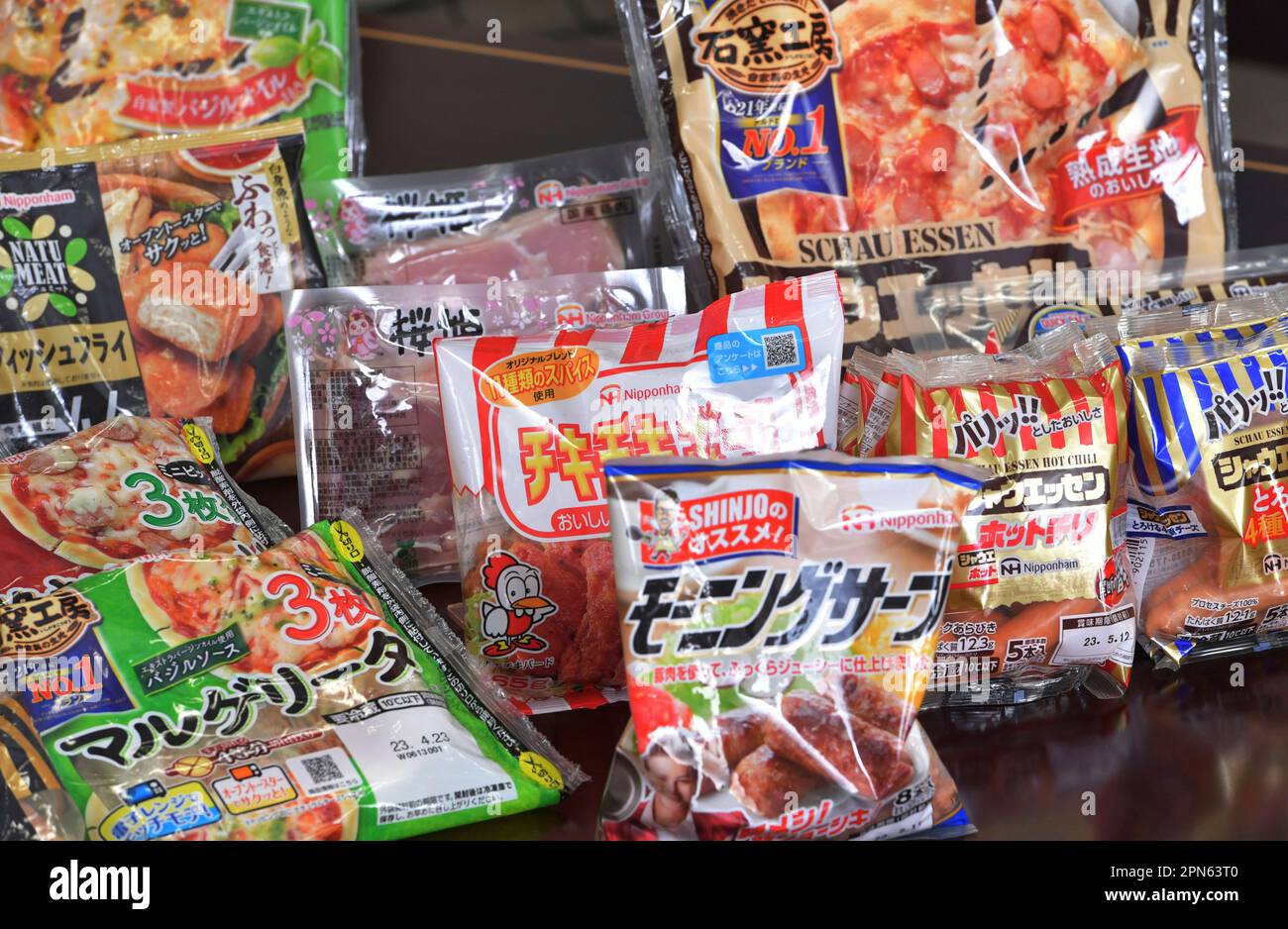 A photo shows products of NH Foods Ltd. (Nippon Ham) in Shinagawa Ward ...