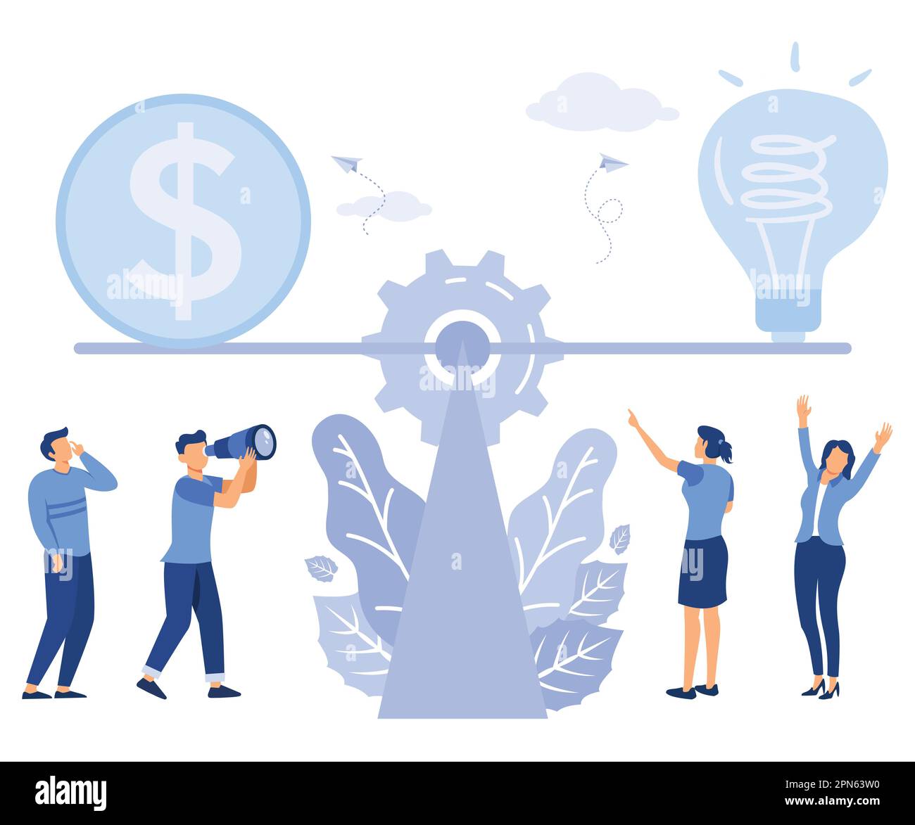 groups of people who invest in the idea on a swing, balance idea and ...