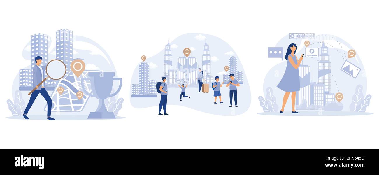 Sightseeing concept, Interactive city quest, city tour, smart ...