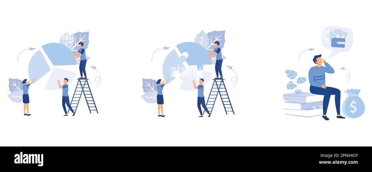 Concept of financial management, people as puzzles collect infographics ...