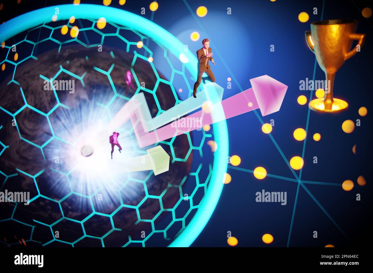 3d illustration . Concept of team work , success . Business go on ...