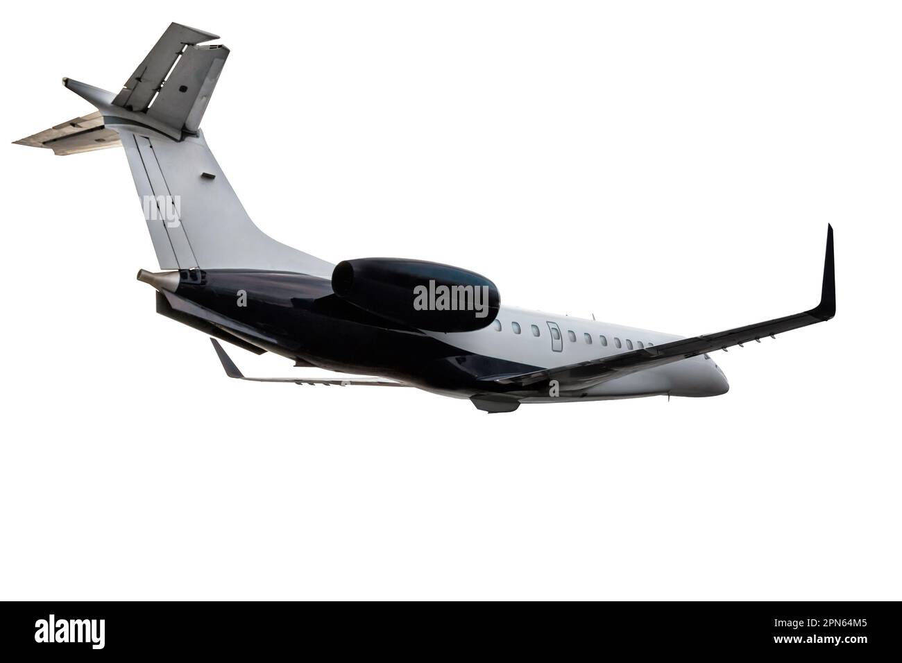 Modern business jet fly isolated on white background Stock Photo - Alamy