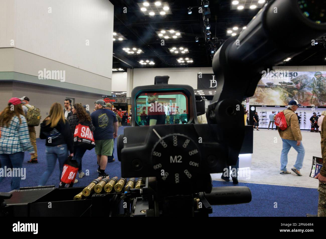 INDIANAPOLIS, INDIANA - APRIL 16: Guests are framed in the sights of a ...