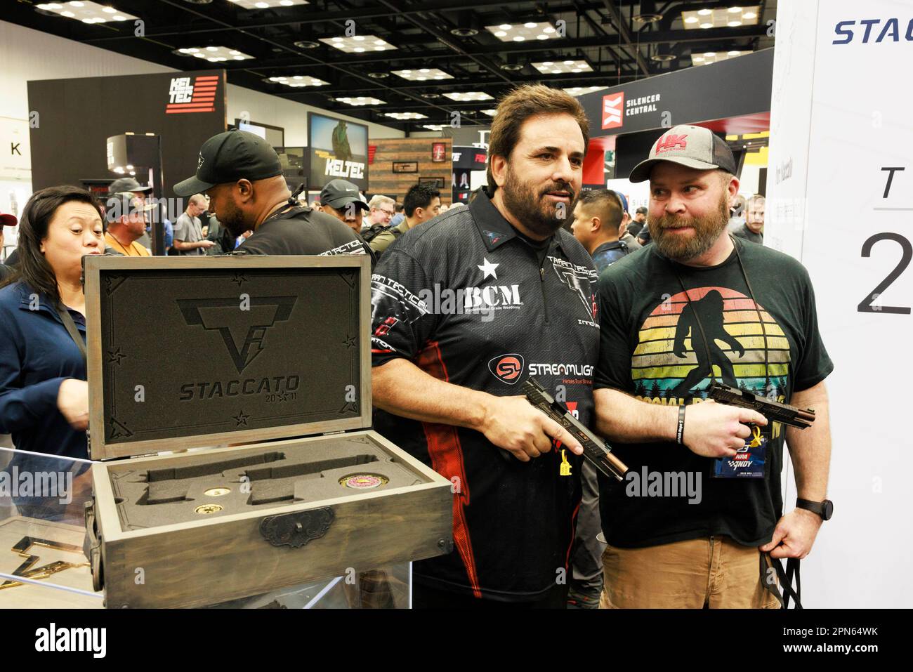 INDIANAPOLIS, INDIANA - APRIL 15: A guest, right, poses with Taran ...