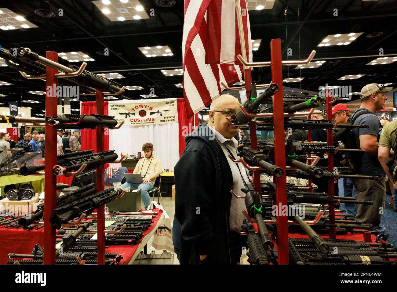 INDIANAPOLIS, INDIANA - APRIL 15: Gun parts are on display at the Tony ...